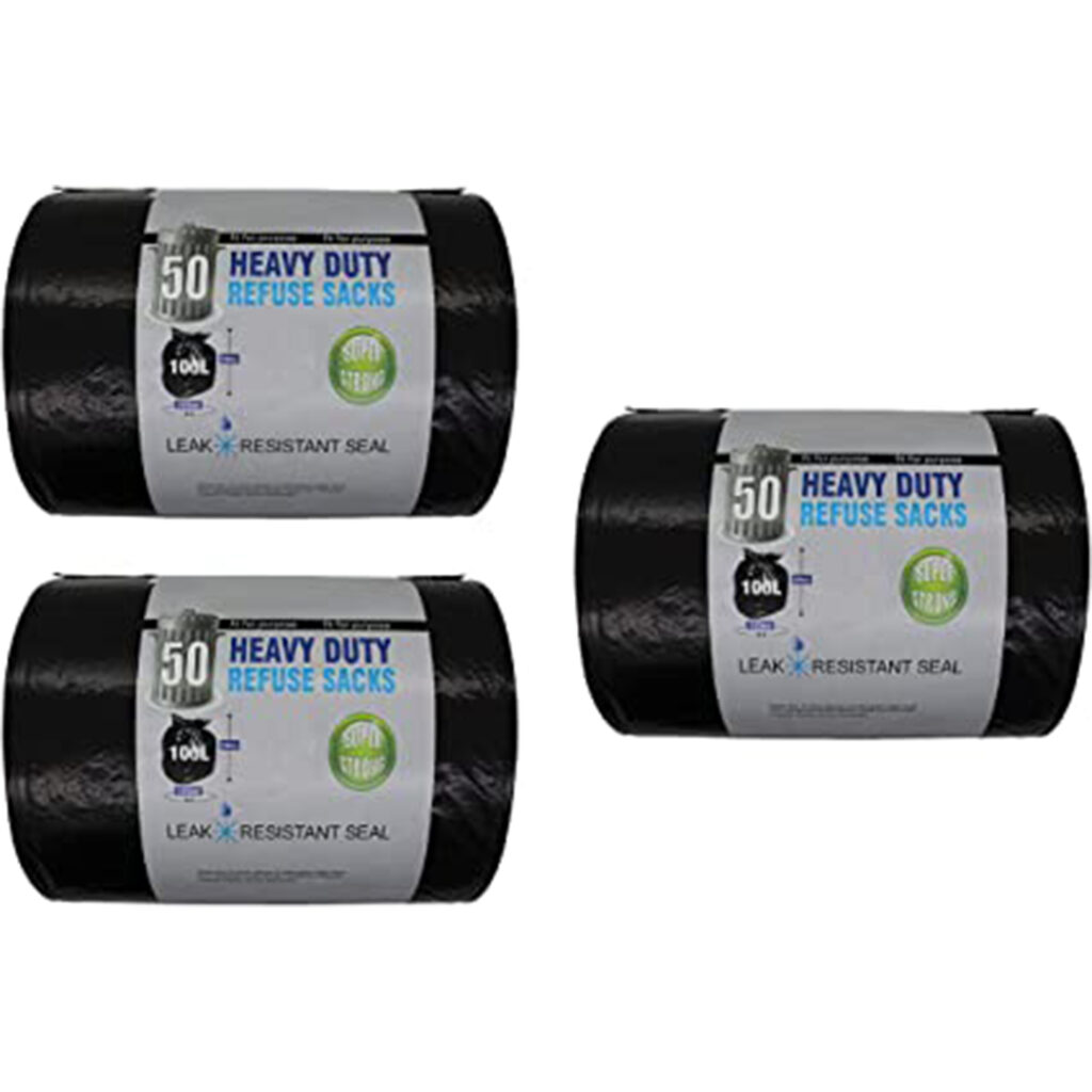 Trade Heavy Duty Refuse Sack- 100 L Heavy Duty Bin Bags- 50 Black Bin ...